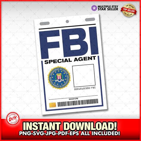Fbi Special Agent Id Badge Eps Pdf Svg Instant Download Cosplay