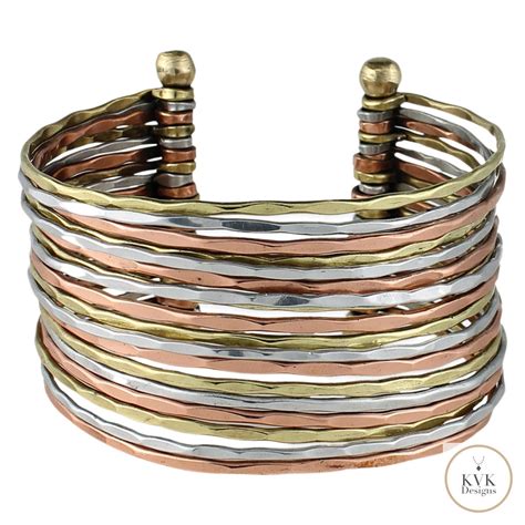 Wide Hammered Mixed Metal Cuff Bracelet Boho Bracelet Cuff Etsy