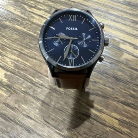 Authentic Fossil Fenmore Chrono Silver Blue Brown Leather Bq2402 Mens Watch Watchcharts