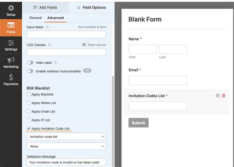 WPForms Apply Invitation Codes List BannerSky