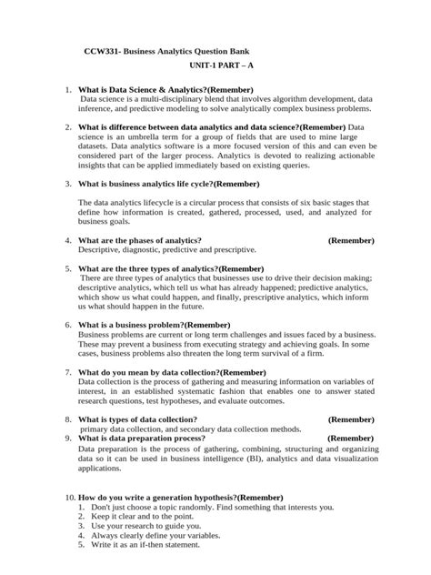Ccw331 Business Analytics 2 Marks 16 Marks Pdf Analytics Machine Learning