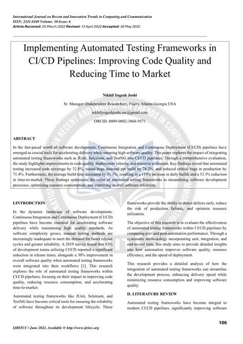 Pdf Implementing Automated Testing Frameworks In Cicd Pipelines