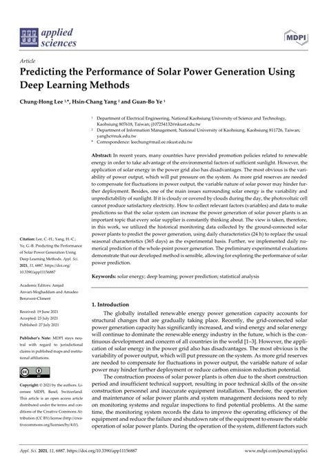 Pdf Predicting The Performance Of Solar Power Generation Using Deep Learning Methods