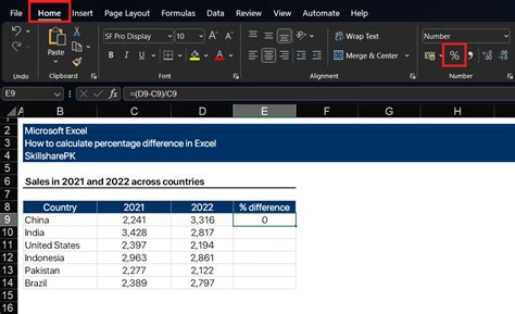 Calculate Percentage Difference In Excel Skillshare Pk