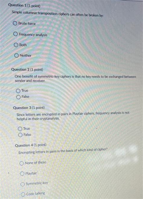 Solved Question 1 1 Point Simple Columnar Transposition