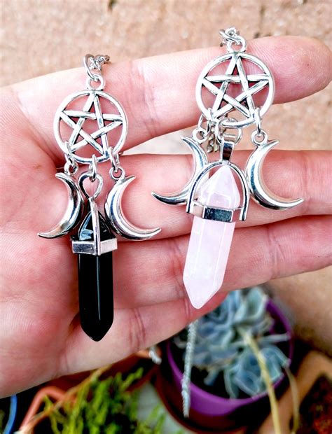 Crystal Necklace Triple Goddess Pentacle Necklace Wiccan Jewelry