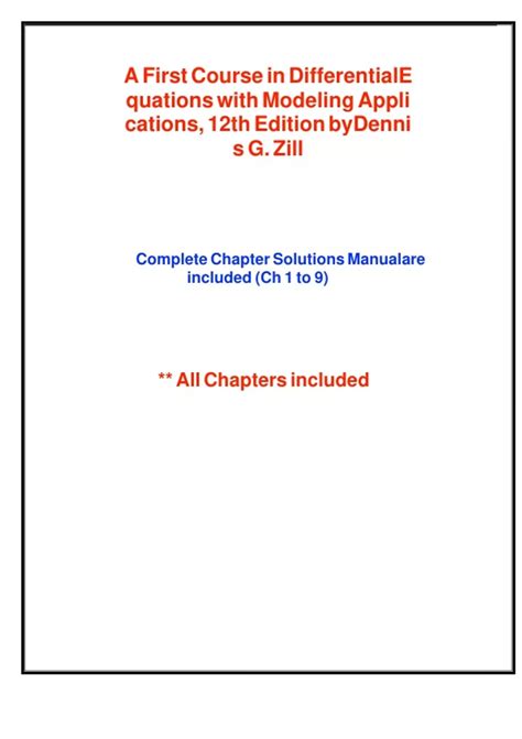 Solutions Manual For A First Course In Differential Equations With Modeling Applications 12th