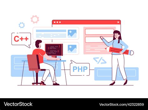 ui ux programming concept in flat line design vector image