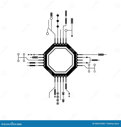 Abstract Black Simple Line Cpu Computer Technology Doodle Outline Element Vector Design Style