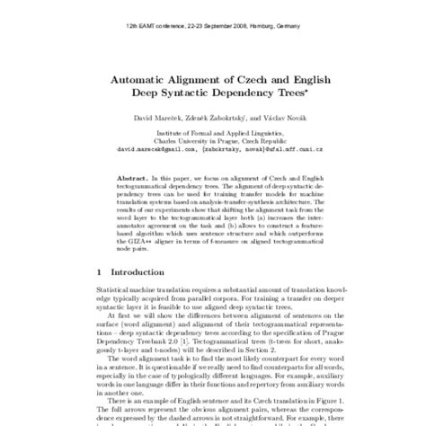 Automatic Alignment Of Czech And English Deep Syntactic Dependency Trees Acl Anthology