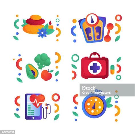 다이어트와 활동적인 운동 아이콘 벡터 세트가 있는 건강한 피트니스 라이프스타일 Brand Name Smart Phone에 대한 스톡 벡터 아트 및 기타 이미지 Brand