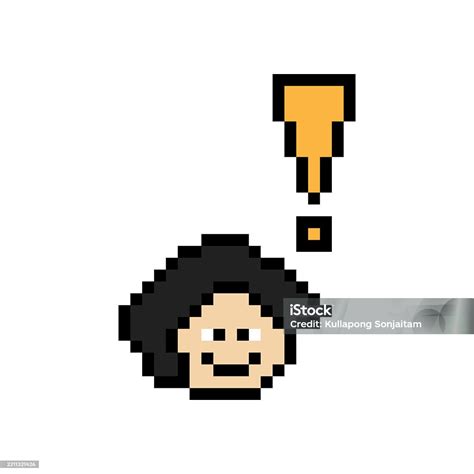 Cute Pixel Cartoon Character Man Notice With Exclamation Mark