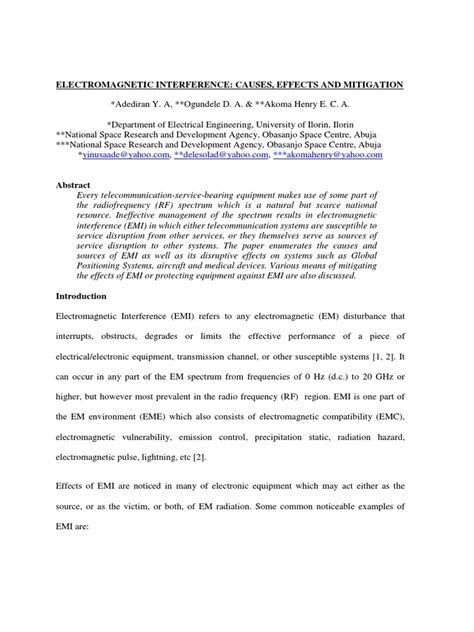 Electromagnetic Interference Causes Effects And Mitigation Pdf Electromagnetic Interference