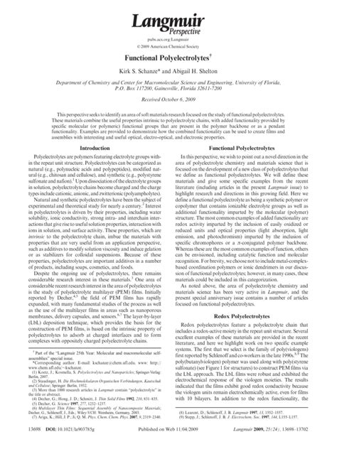 Functional Polyelectrolytes Pdf Polymers Chemical Substances