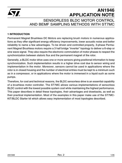 Cd00020086 Sensorless Bldc Motor Control And Bemf Sampling Methods With