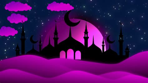 ramadan kareem eid mubarak animation with mosque eid mubarak traditional lanterns with glowing