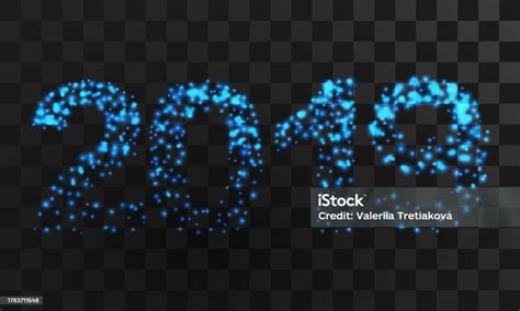 푸른 눈과 검은 투명 배경에 빛에서 조명 된 숫자 2019 메리 크리스마스 포스터입니다 휴일 디자인 장식 벡터 일러스트 레이