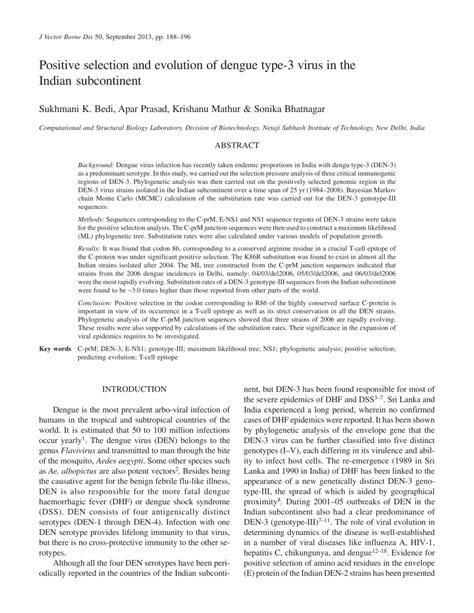 Pdf Positive Selection And Evolution Of Dengue Type 3 Virus In The