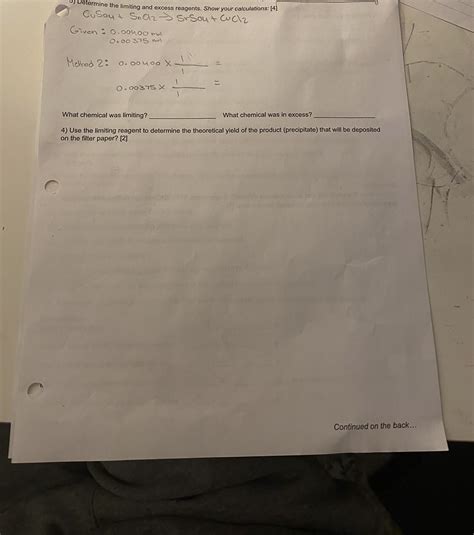 Determine The Limiting And Excess Reagentswhat