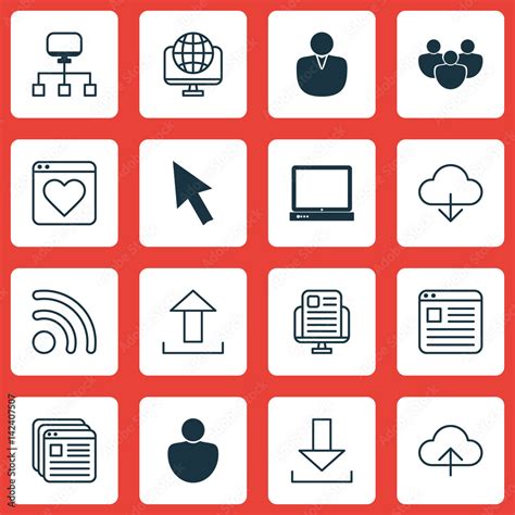 Set Of 16 Internet Icons Includes Wifi Save Data Computer Network And Other Symbols
