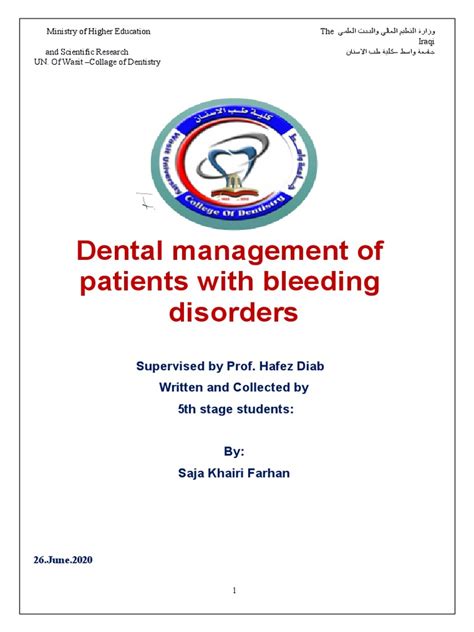 Dental Management Of Patients With Bleeding Disorders1 1 Pdf