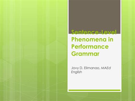 Sentence Level Phenomena In Performance Grammar Ppt