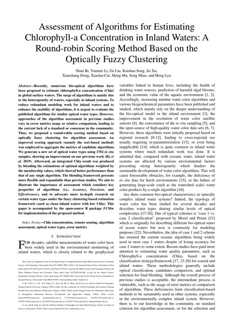 Pdf Assessment Of Algorithms For Estimating Chlorophyll A
