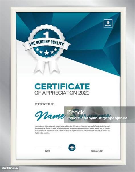 인증서 템플릿 벡터 일러스트 레이 션 A4 크기 비즈니스 플라이어 디자인 광고 인쇄 업적 감사 기업 행사 졸업장 레이아웃 블루