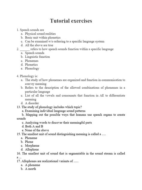 Tutorial Exercises Pdf Phonetics Phoneme
