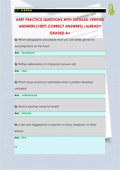 Arrt Practice Questions With Detailed Verified Answers 100 Correct