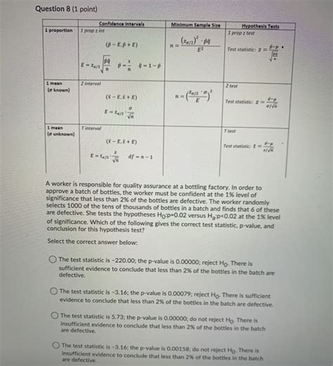 Solved Question 8 1 Point Confidence Intervals 1 Prop Z
