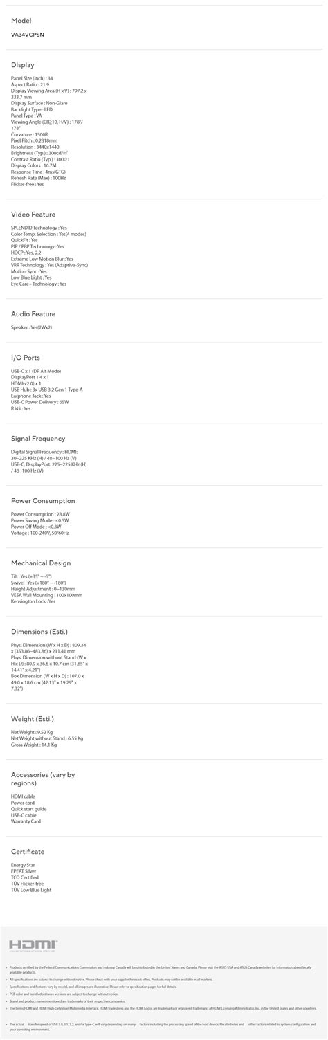 Asus Va Vcpsn Inch Hz Uwqhd Va Curved Business Monitor Monitors Scorptec Computers