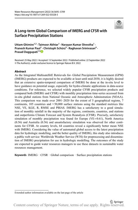 A Long Term Global Comparison Of Imerg And Cfsr With Surface Precipitation Stations Request Pdf
