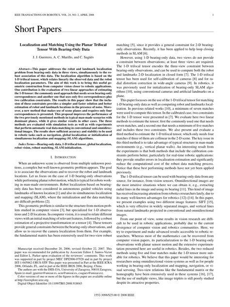 Pdf Localization And Matching Using The Planar Trifocal Tensor With