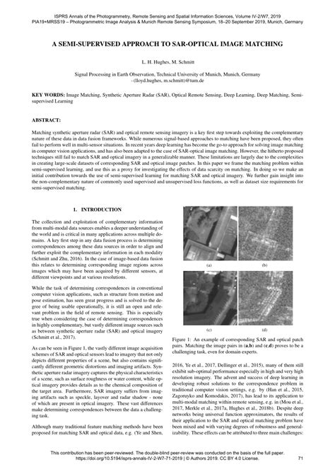 Pdf A Semi Supervised Approach To Sar Optical Image Matching