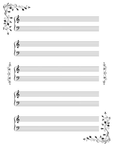 4 Pack Printable Blank Piano Sheet Music Floral Music Manuscript