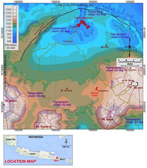 Topographic Map Of The Ijen Geothermal Field In The Eastern Java Download High Resolution