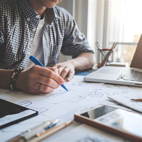 Checkered Shirted Person Sketches At Desk Creating A Focused Creative