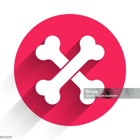 긴 그림자로 격리 된 흰색 교차 인간의 뼈 아이콘 빨간색 원 버튼입니다 벡터 개에 대한 스톡 벡터 아트 및 기타 이미지 개 개념 건강한 생활방식 Istock