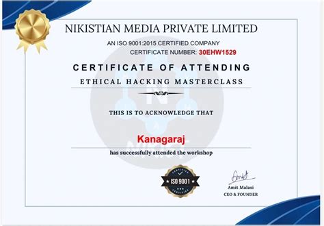Kanagaraj Selvaraj On Linkedin Successful Attended The Workshop Ethical Hacking Masterclass 🎉🏆💐
