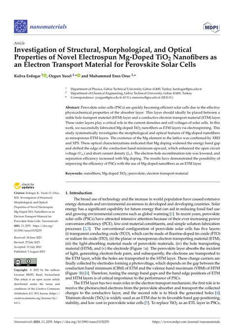 Pdf Investigation Of Structural Morphological And Optical Properties Of Novel Electrospun Mg