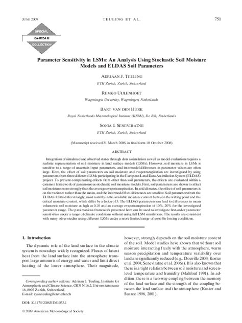 Pdf Parameter Sensitivity In Lsms An Analysis Using Stochastic Soil