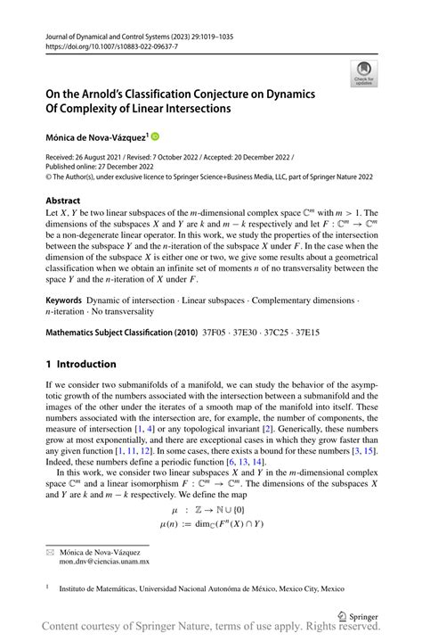 On The Arnolds Classification Conjecture On Dynamics Of Complexity Of Linear Intersections