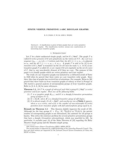 Pdf Finite Vertex Primitive 2 Arc Regular Graphs