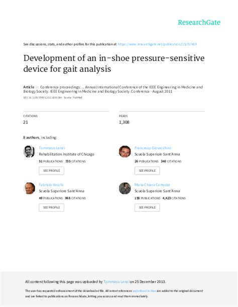 Pdf Development Of An In Shoe Pressure Sensitive Device For Gait Analysis