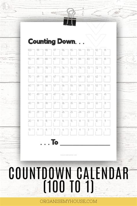Free 100 To 1 Countdown Calendar Printable A4 And Letter