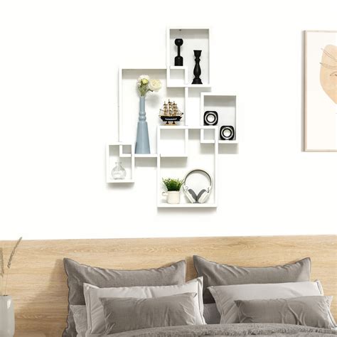 Homcom Floating Shelves Wall Mounted Interlocking Cube Shelves White Uk