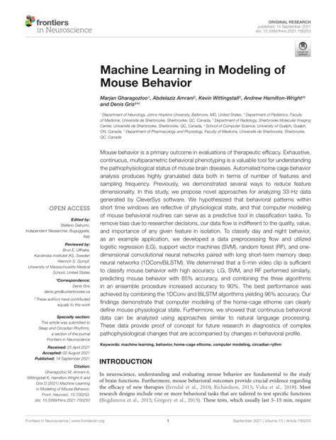 Pdf Machine Learning In Modeling Of Mouse Behavior