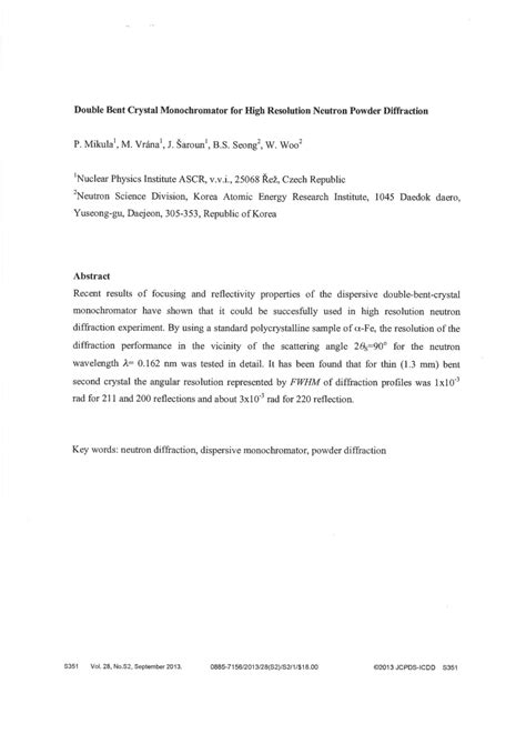 Pdf Double Bent Crystal Monochromator For High Resolution Neutron
