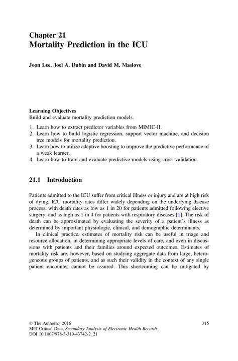 Pdf Mortality Prediction In The Icu